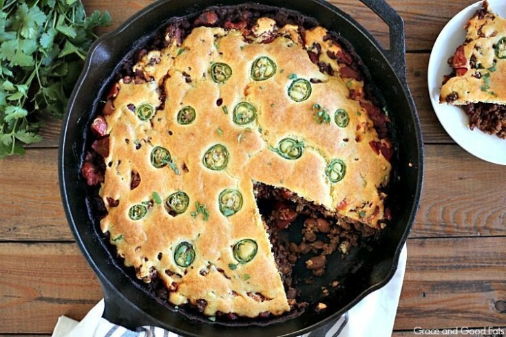 Chili Cornbread Pie (One-Skillet Recipe!) - Grace and Good Eats